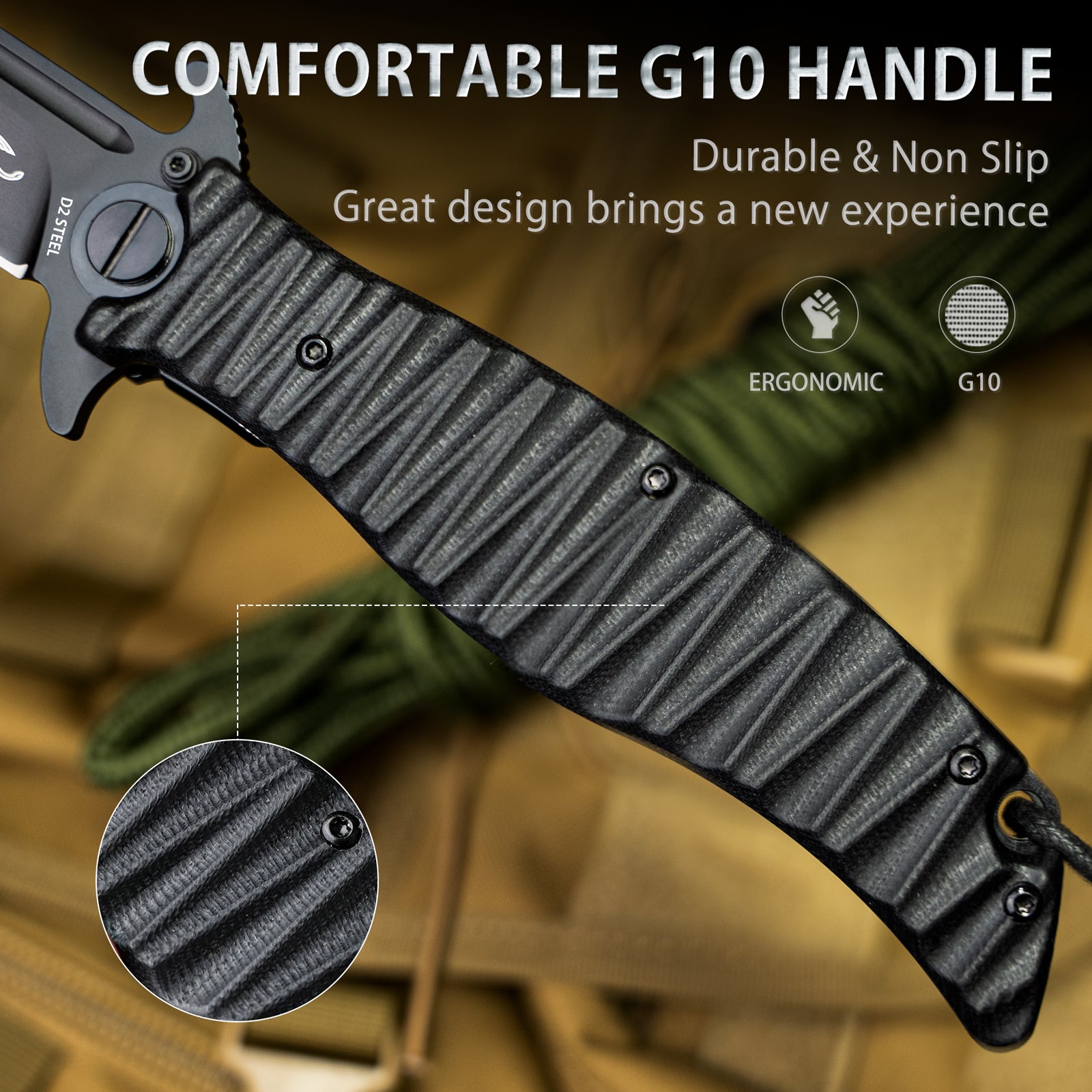 LOTHAR PHOENIX Large Pocket Knife, 5‘’ D2 Steel Blade Hunting Folding ...