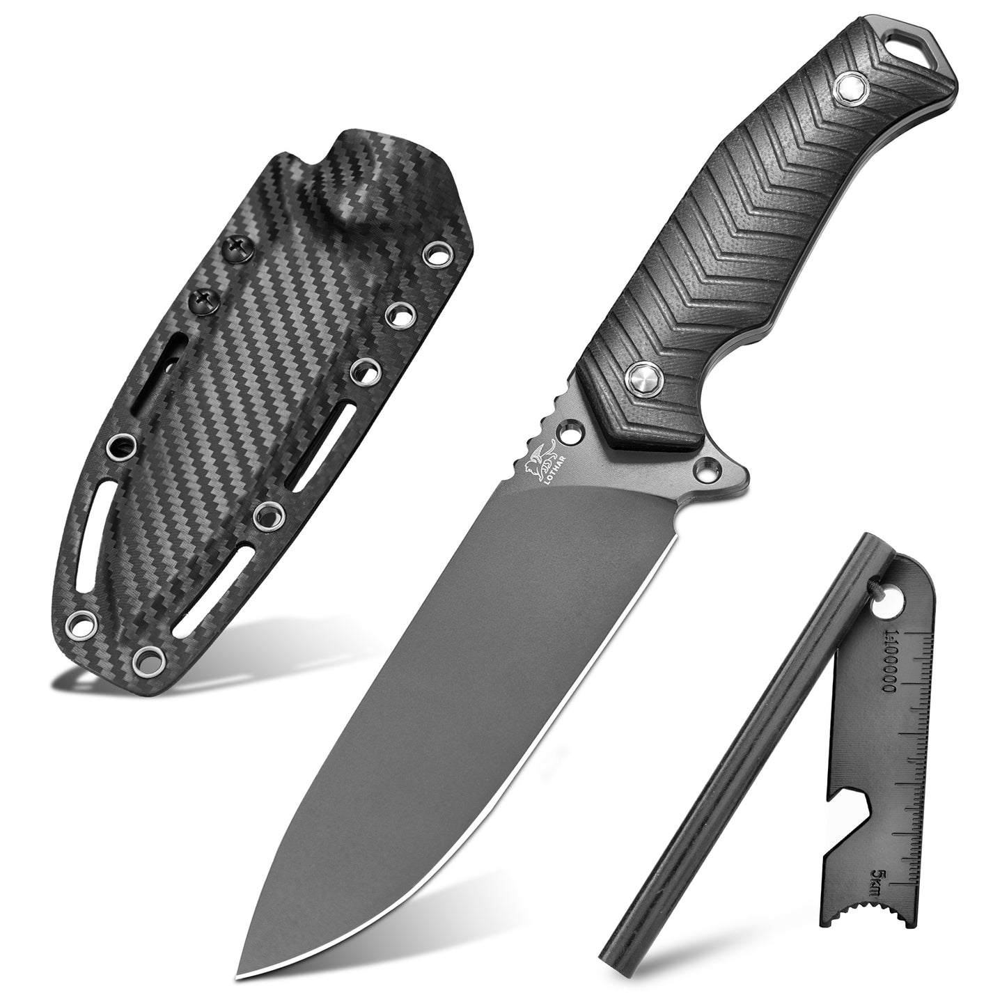LOTHAR Bat 5'' Sharp D2 Steel Blade PVD Coated Survival Knife with Bla ...