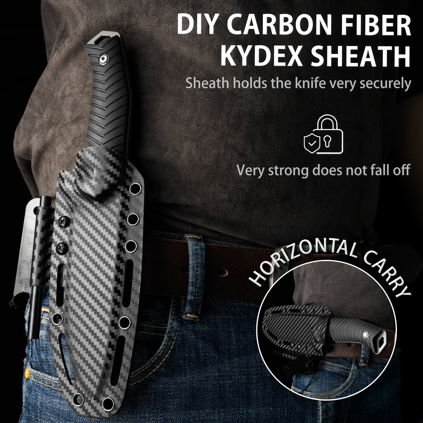 LOTHAR Bat 5'' Sharp D2 Steel Blade PVD Coated Survival Knife with Bla ...