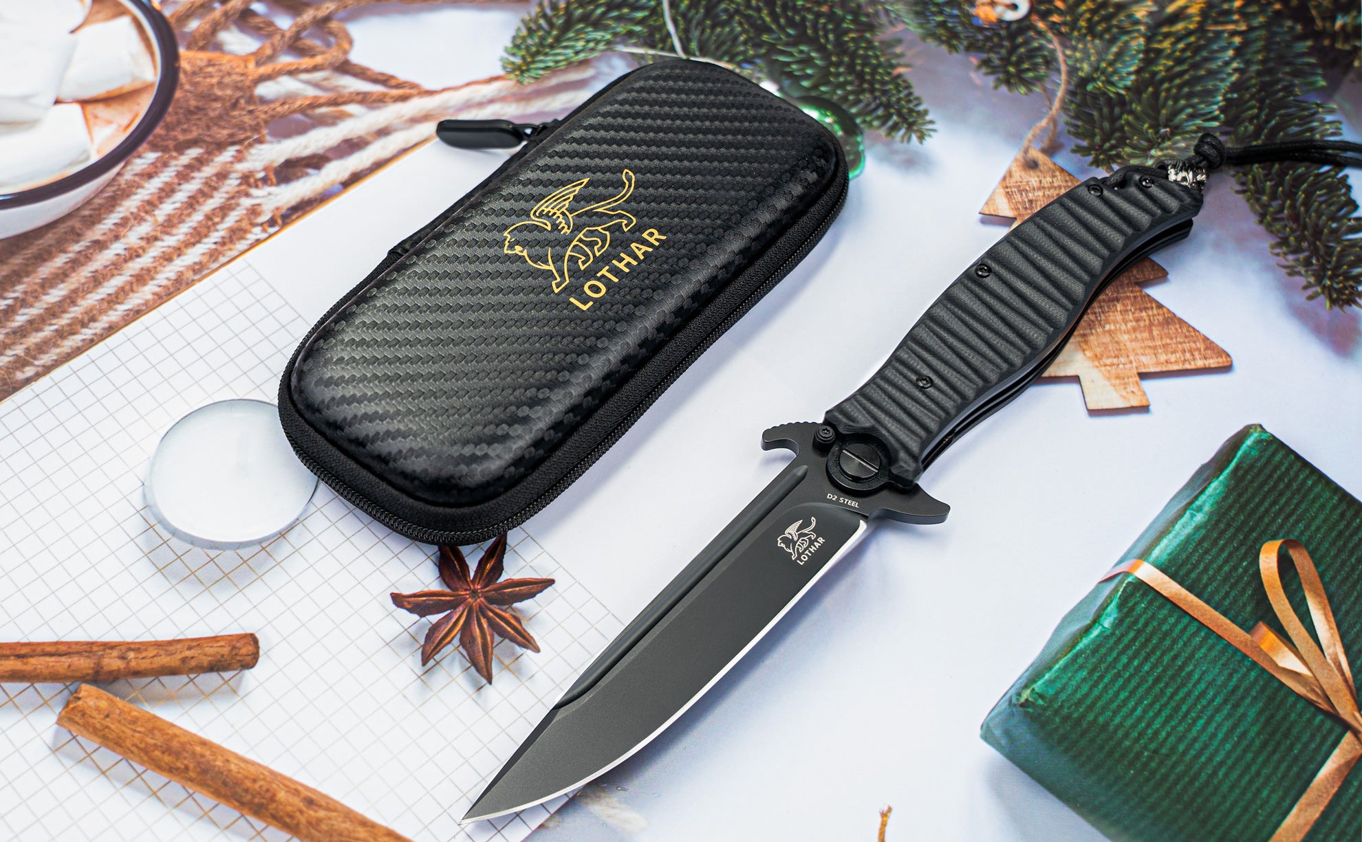 LOTHAR PHOENIX Large Pocket Knife, 5‘’ D2 Steel Blade Hunting Folding ...